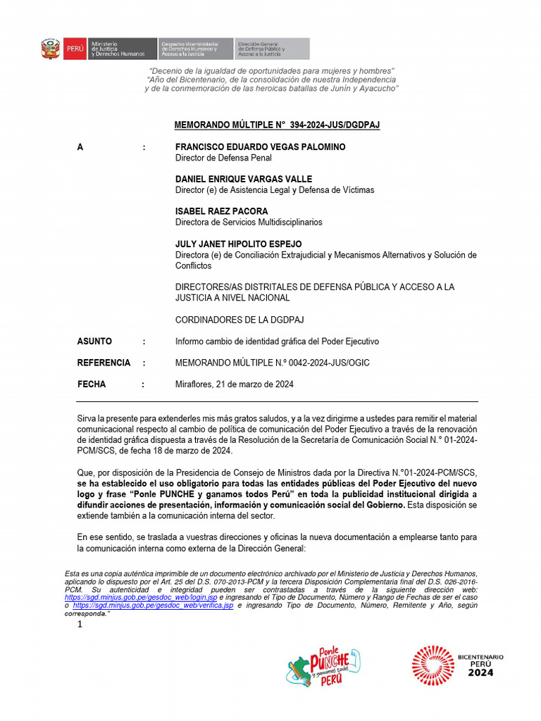 Memorando Multiple - 000394-2024 - Jus-Dgdpaj PDF | PDF | Justicia | Crimen y violencia