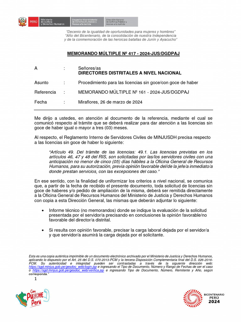 Memorando Multiple - 000417-2024 - Jus-Dgdpaj PDF | PDF | Justicia | Crimen y violencia