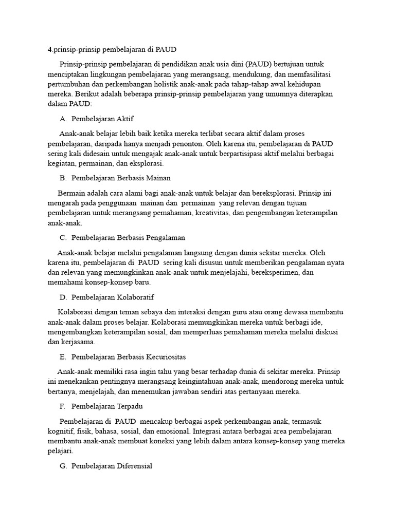 Metode Pembelajaran PAUD | PDF