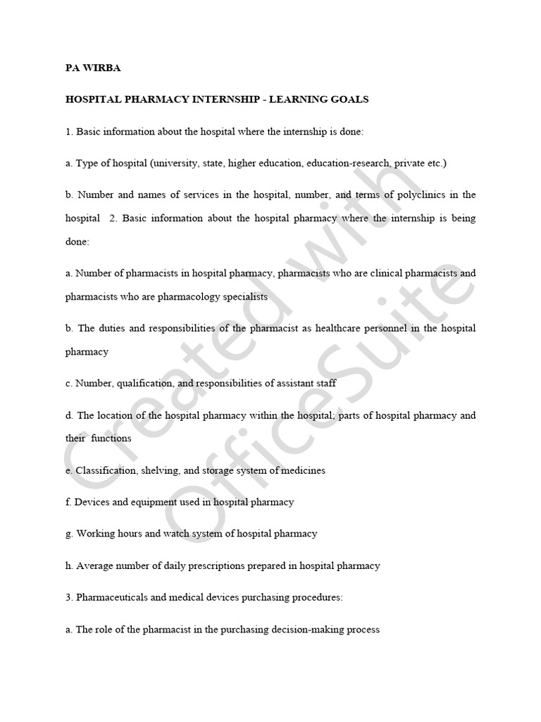 Pharmacy Internship Learning Goals | PDF | Pharmacist | Pharmacy