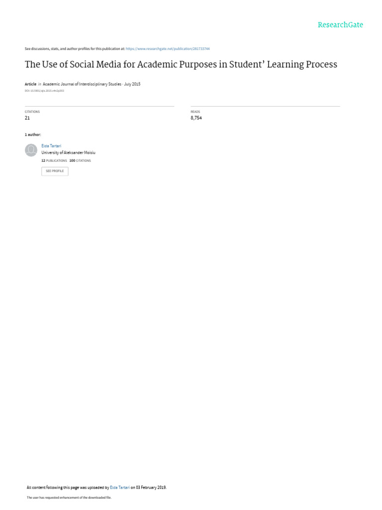 Social Media's Role in Student Learning | PDF | Social Networking Service | Educational Technology