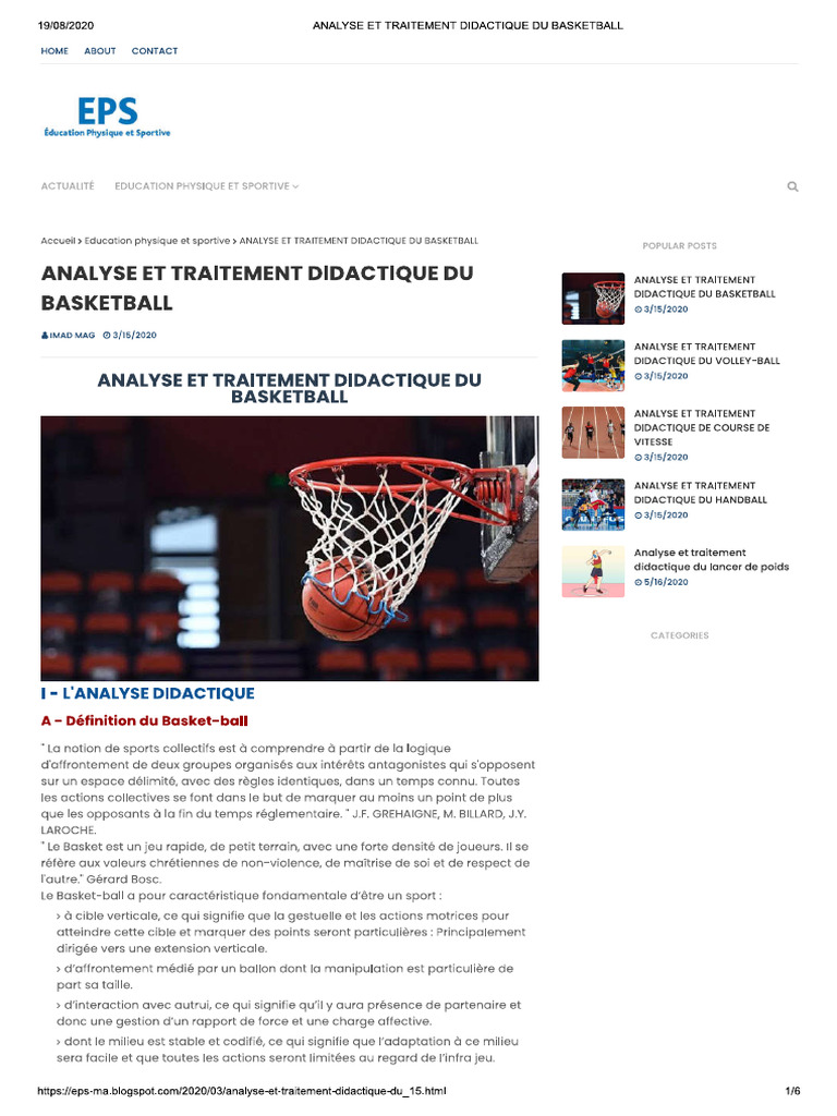 Analyse Et Traitement Didactique Du Basketball | PDF