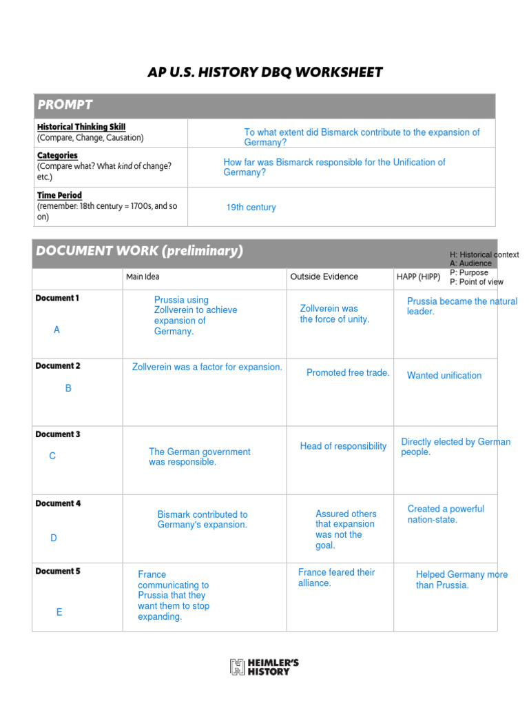 apush-dbq-worksheet 2 | PDF | Otto Von Bismarck | German Empire