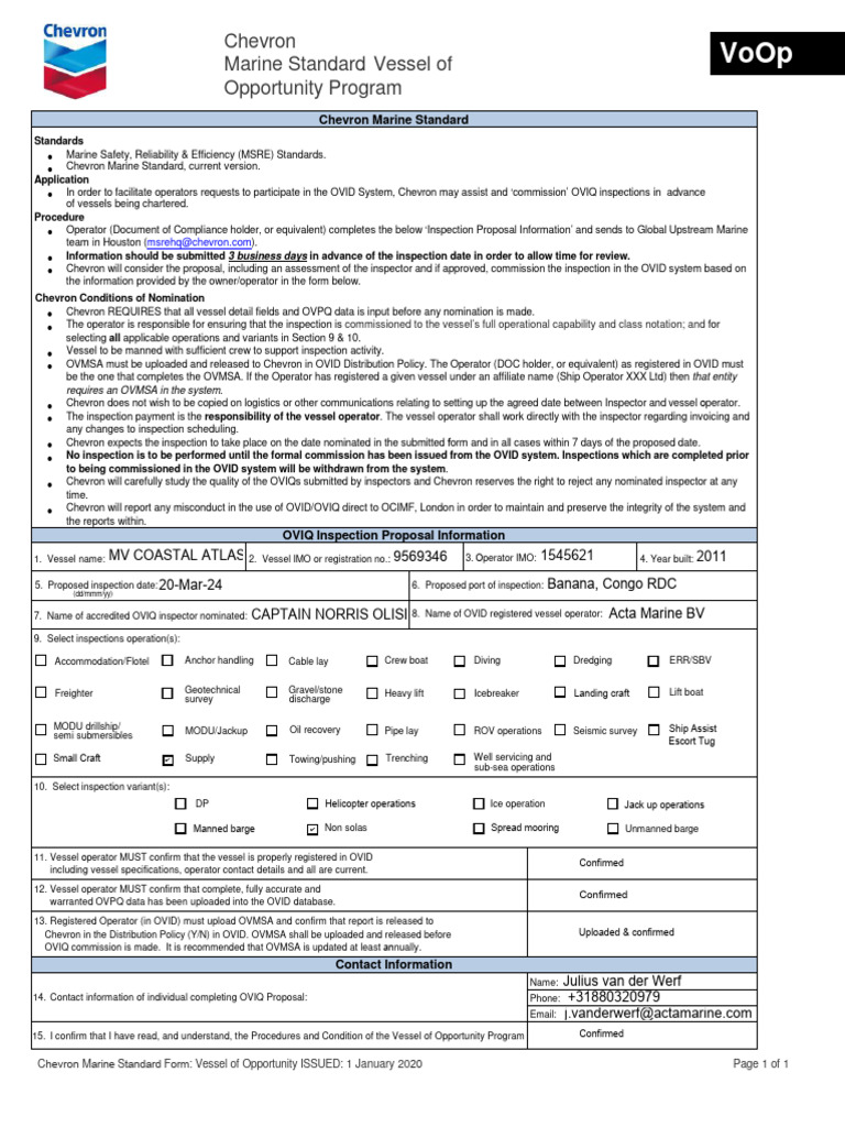 Chevron OVID Vessel Inspection Process | PDF | Water Transport | Shipping