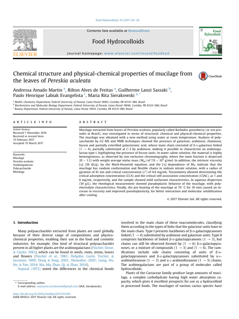 Chemical Structure and Physical-Chemical Properties of Mucilage From ...