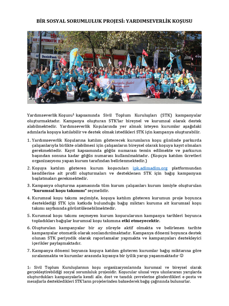 BİR SOSYAL SORUMLULUK PROJESİ - YARDIMSEVERLİK KOŞUSU | PDF