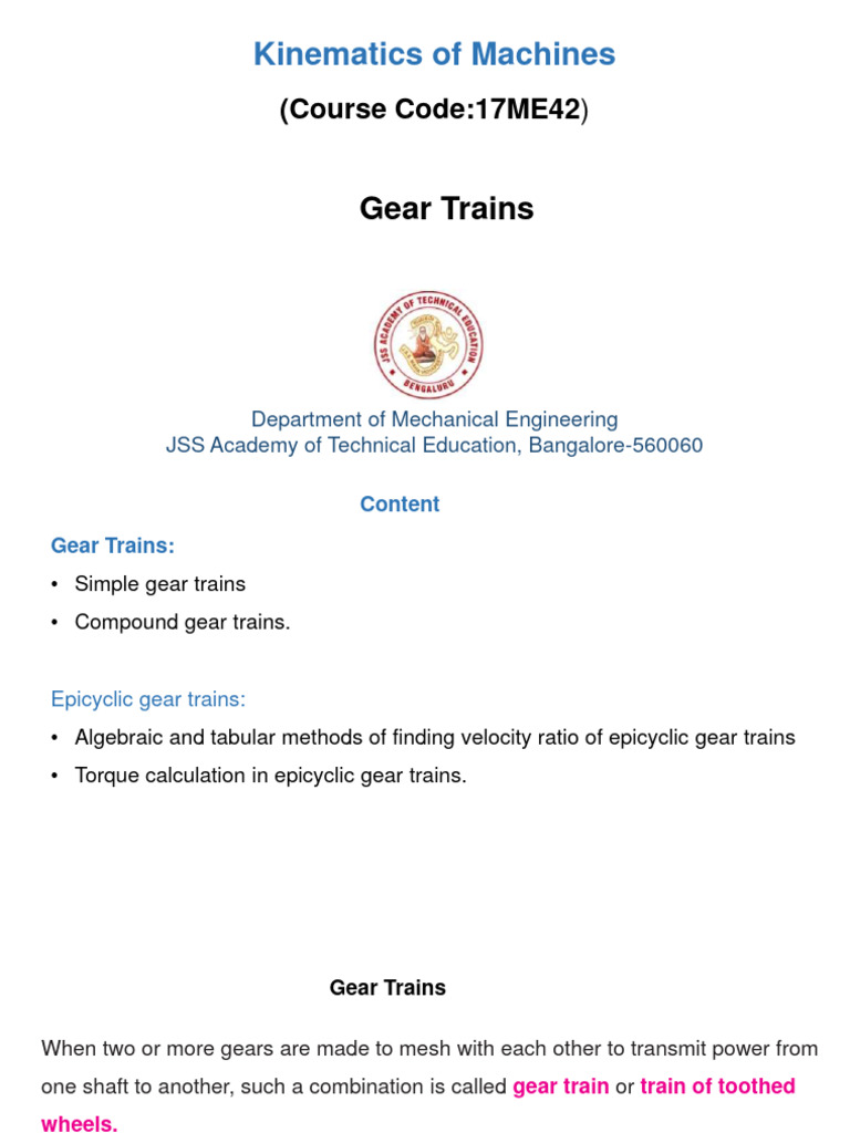 Velocity Ratio in Epicyclic Gear Trains | PDF | Gear | Mechanical ...