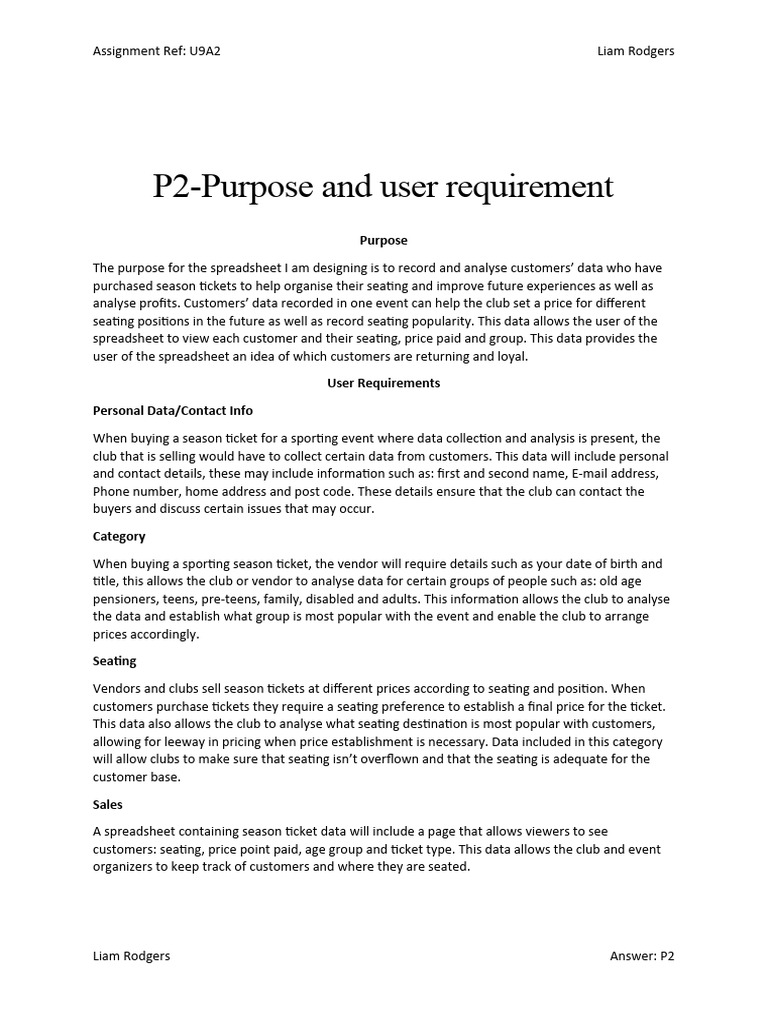 A2 Purpose and Requirment P2 | PDF | Spreadsheet | Information Technology