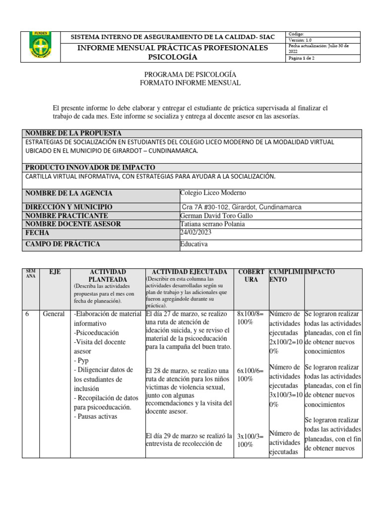 SEGUNDO INFORME MENSUAL 2023-A German Toro | PDF