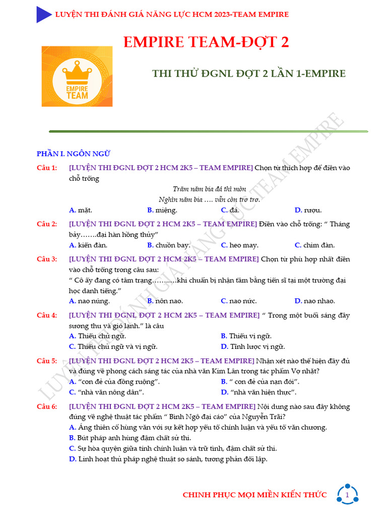 THI THỬ ĐGNL ĐỢT 2 LẦN 1-EMPIRE | PDF