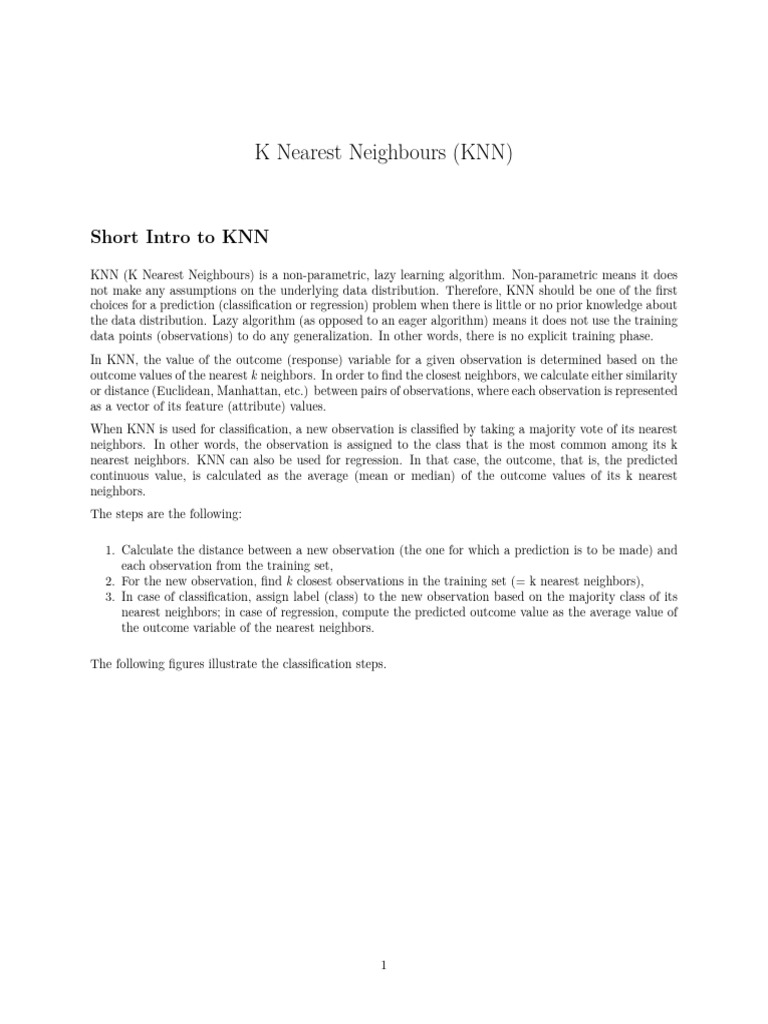 K Nearest Neighbours (KNN) : Short Intro To KNN | PDF | Statistical Classification | Machine ...