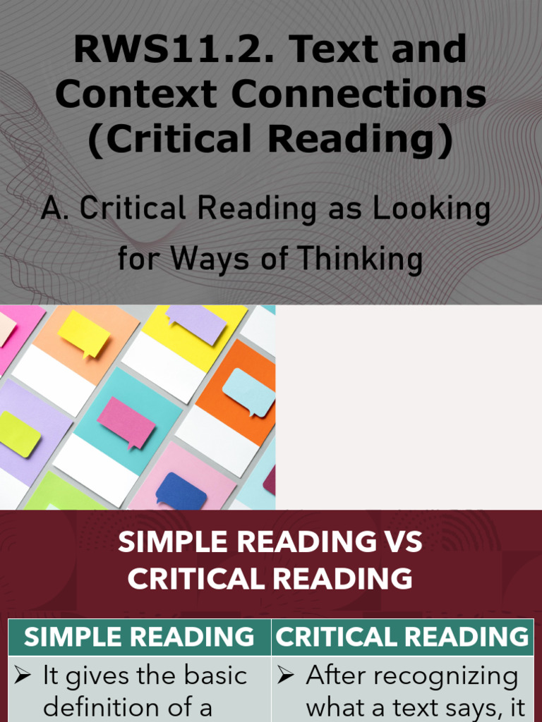 RWS-L5-Critical Reading As Looking For Ways of Thinking - Student's ...