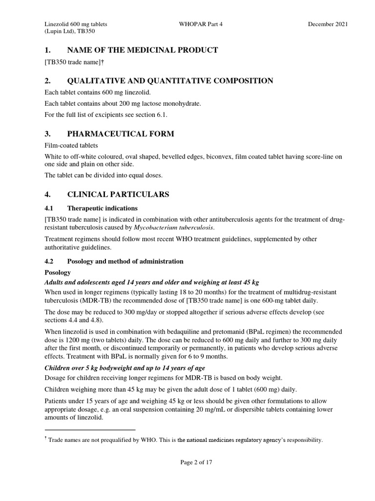 Linezolid 600mg Film Coated Tablets SMPC | Download Free PDF ...