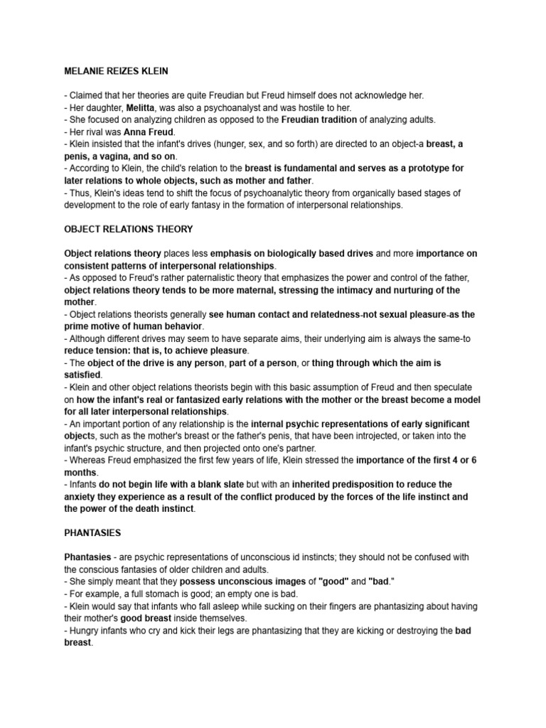 Melanie Reizes Klein Pdf Attachment Theory Object Relations Theory