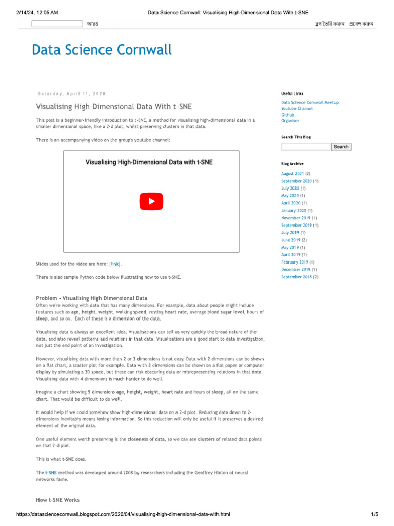 Visualising High-Dimensional Data With T-SNE | PDF