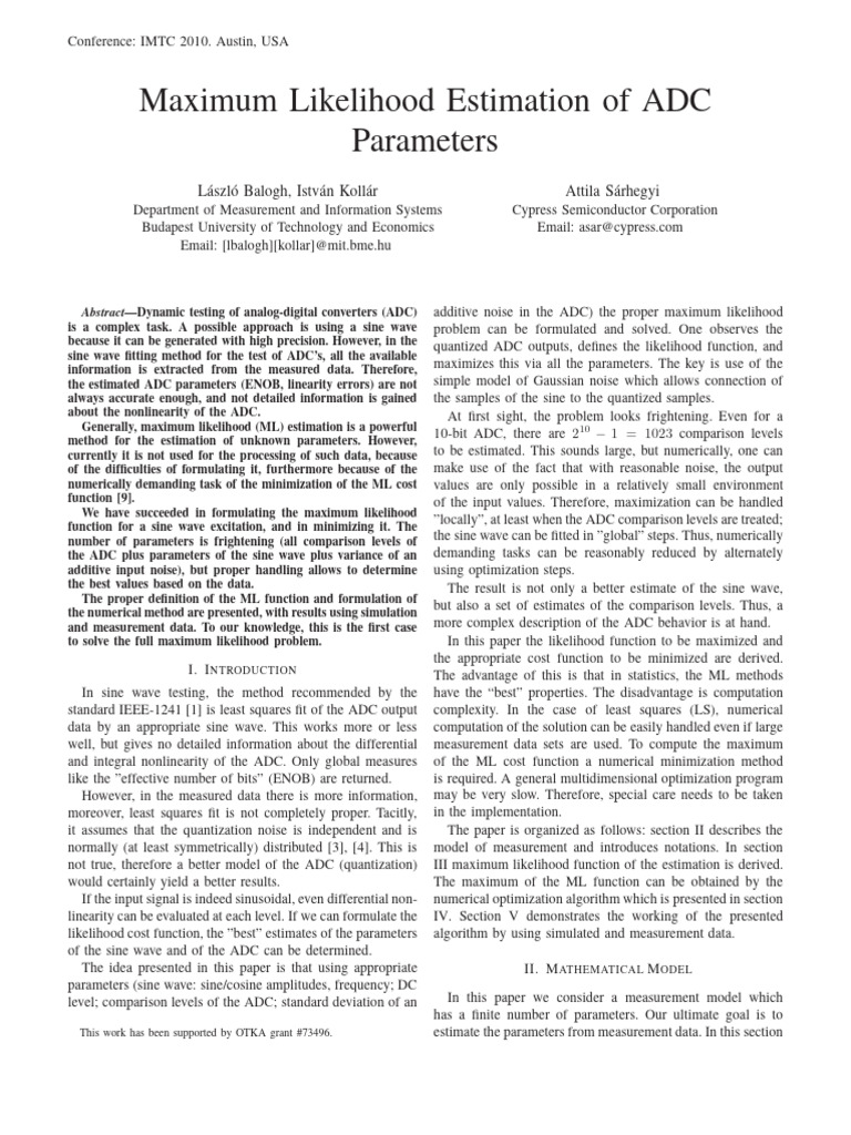 Balogh Imtc10 | PDF | Analog To Digital Converter | Estimation Theory