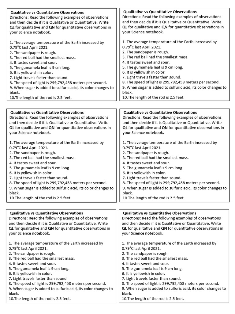 Qualitative vs Quantitative Observations Guide | PDF | Speed Of Light ...