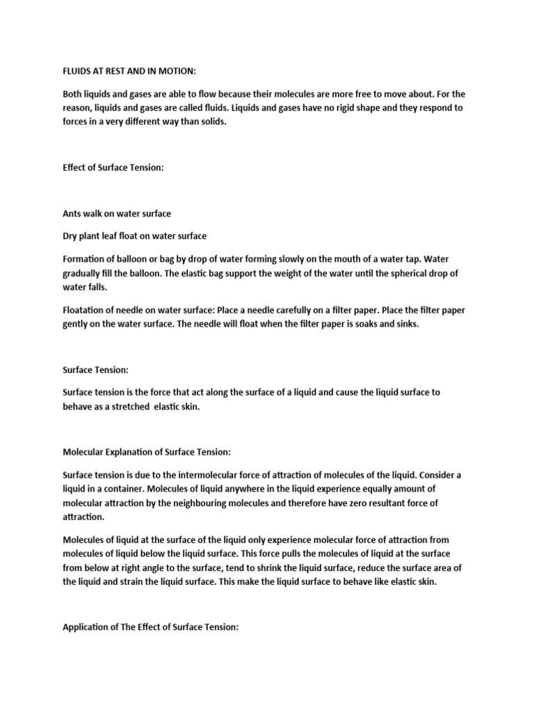 Fluids at Rest and in Motion | PDF | Liquids | Viscosity