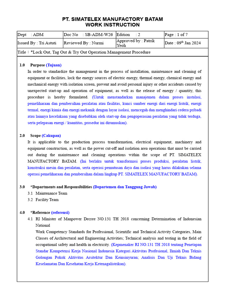 Lock Out Tag Out Procedure Guide | PDF | Occupational Safety And Health ...