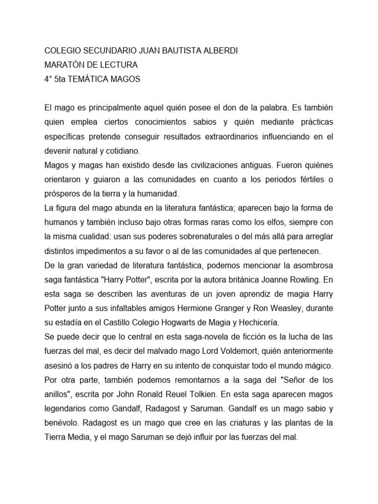 Magos en la Literatura Fantástica | PDF | Fantasía | Harry Potter
