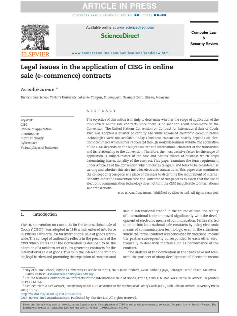 Application of Cisg in Ecommerce | PDF | E Commerce | Internet