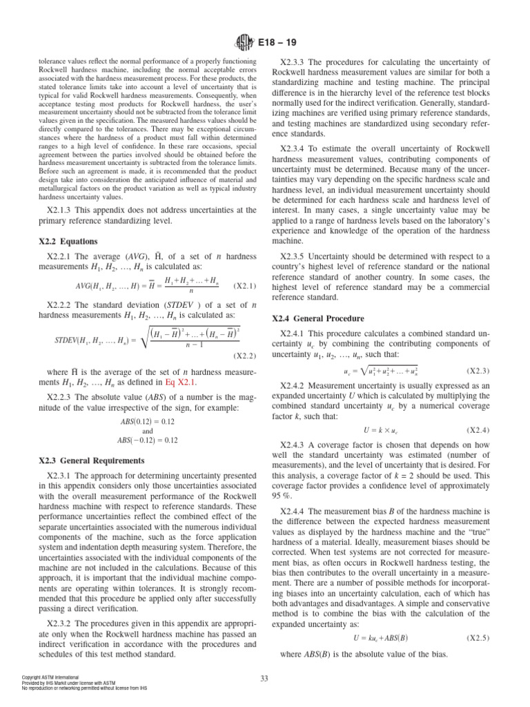ASTM E18 (2019) - Part33 | Download Free PDF | Uncertainty | Hardness