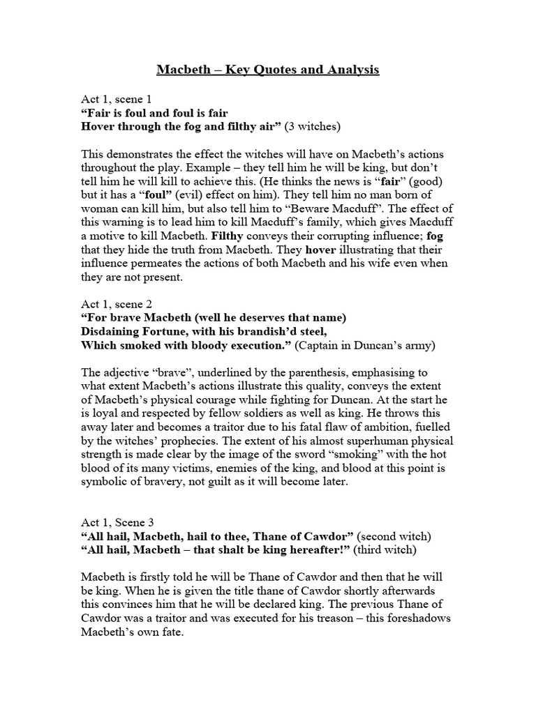 Macbeth Key Quotes and Analysis | PDF | Macbeth