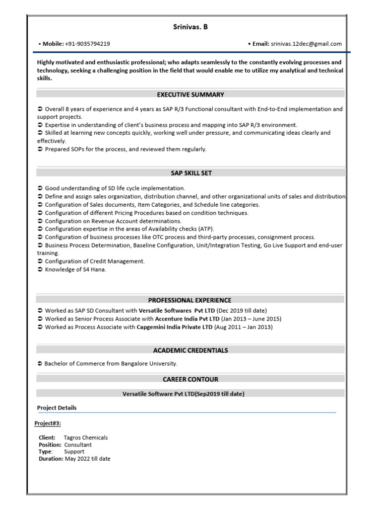 Srinivas B Resume - SAP SD | PDF Srinivas B Resume - SAP SD | PDF