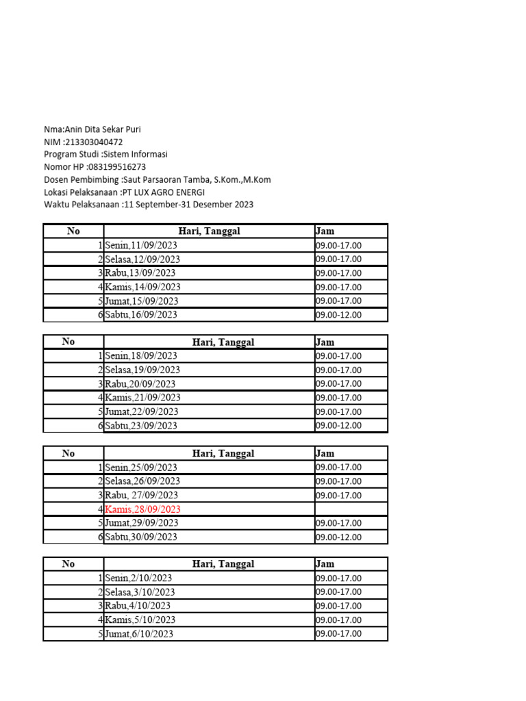 Logbook Akhir Anin Dita Sekar(1) | PDF