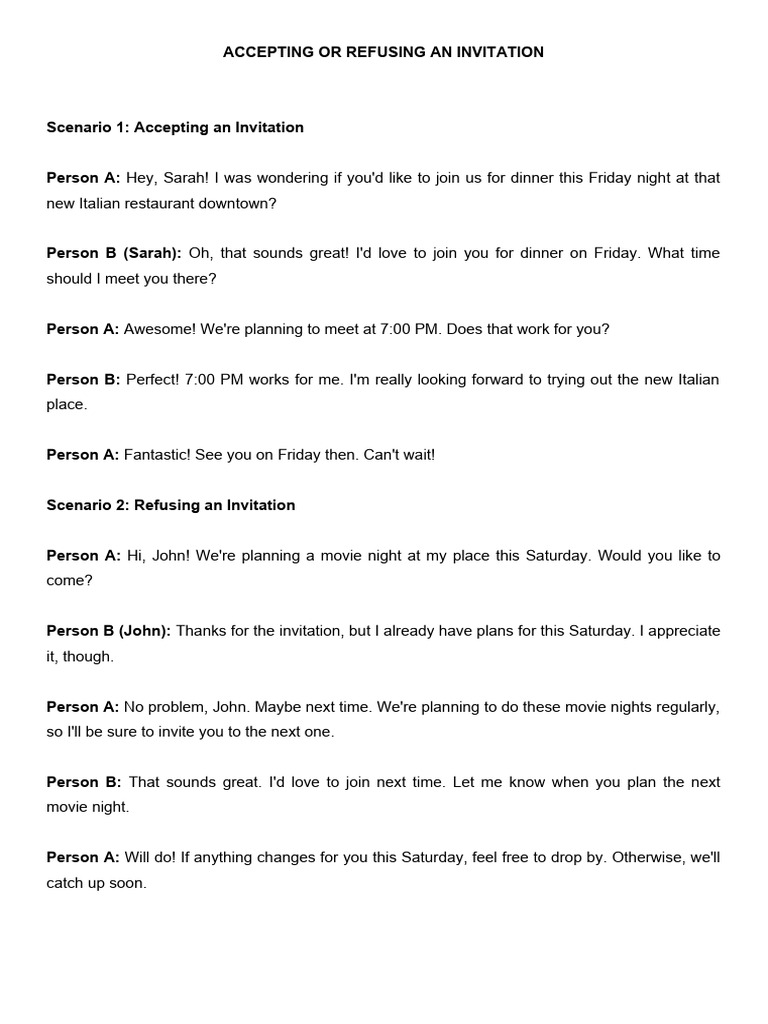 Accepting or Refusing An Invitation | PDF