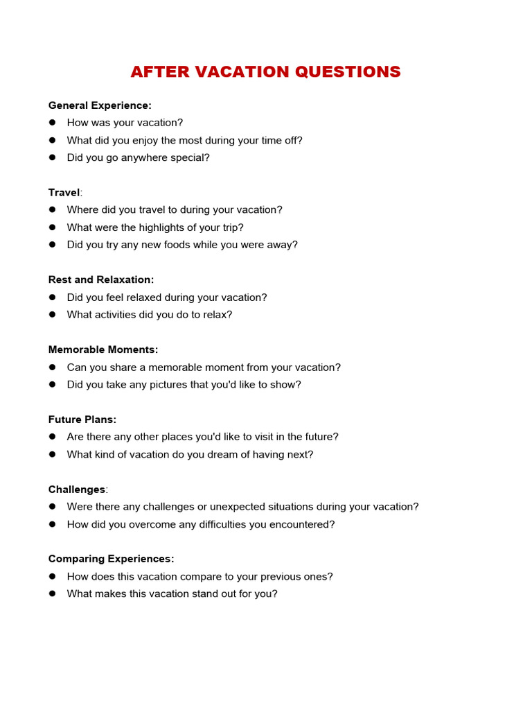 After Vacation Questions | PDF