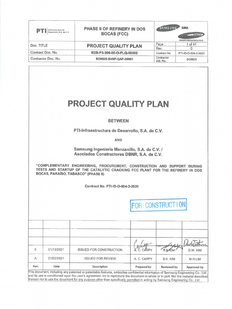 Project Quality Plan for Dos Bocas Refinery | PDF | Quality Assurance ...