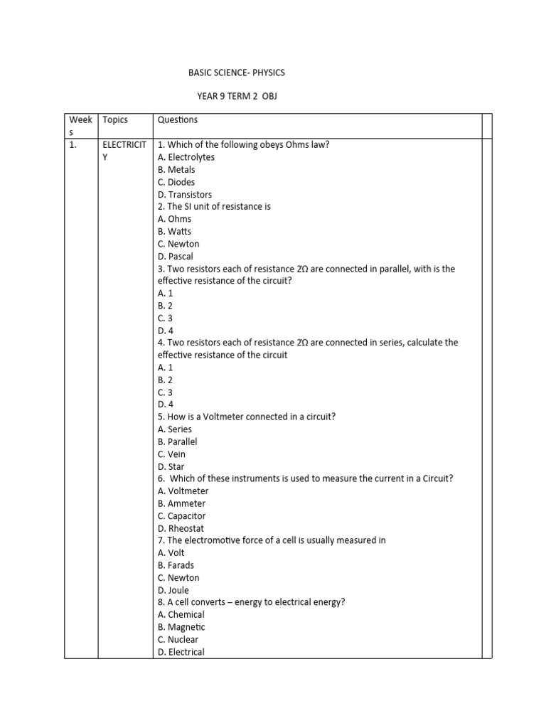 Physics Year 9 Term 2 (Repaired) Sam | PDF | Sound | Electrical ...
