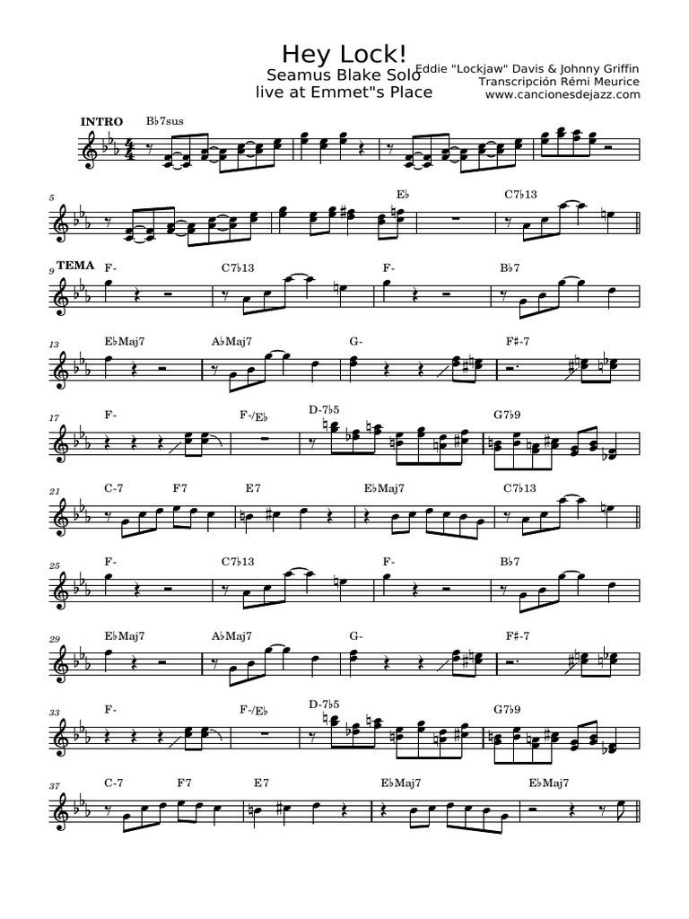 Hey Lock - Seamus Blake Solo | PDF