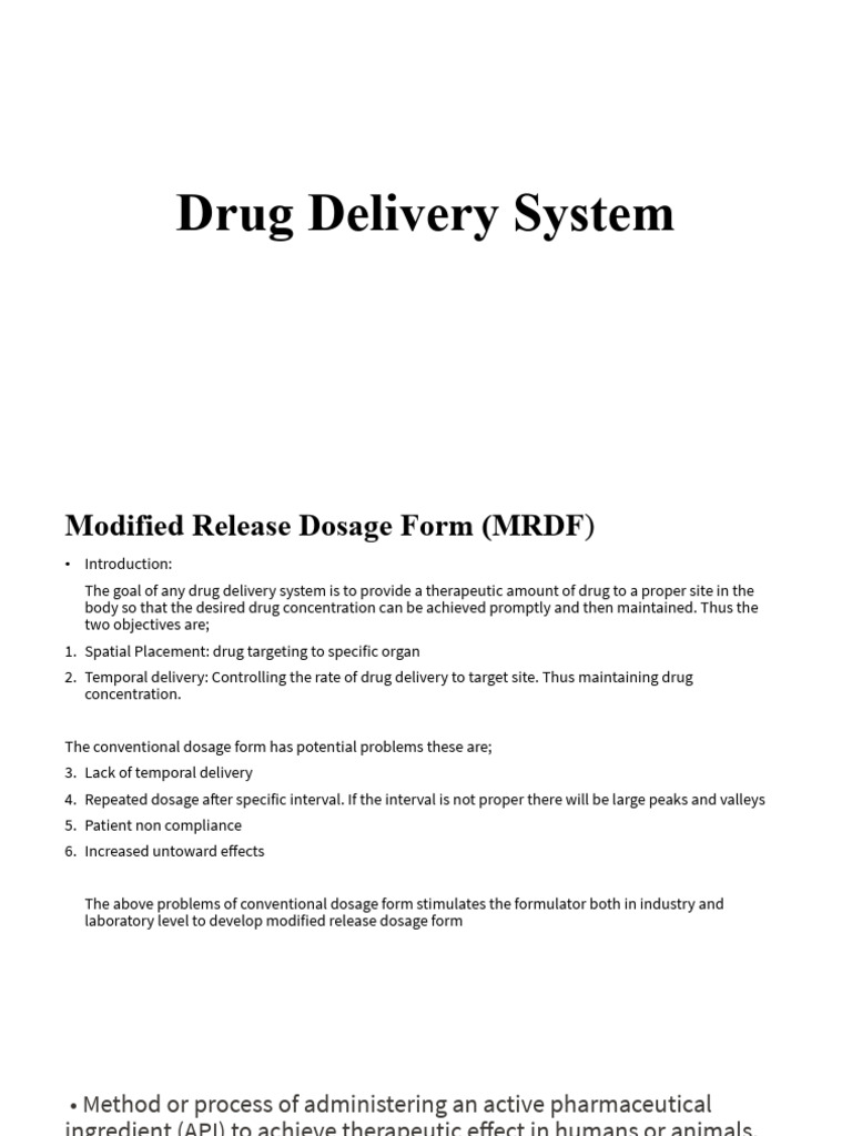 Modified Release Drug Delivery Systems | PDF | Tablet (Pharmacy) | Dose ...