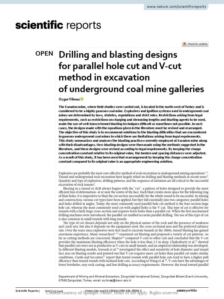 Drilling and Blasting Designs For Parallel Hole Cut and V Cut Method in ...