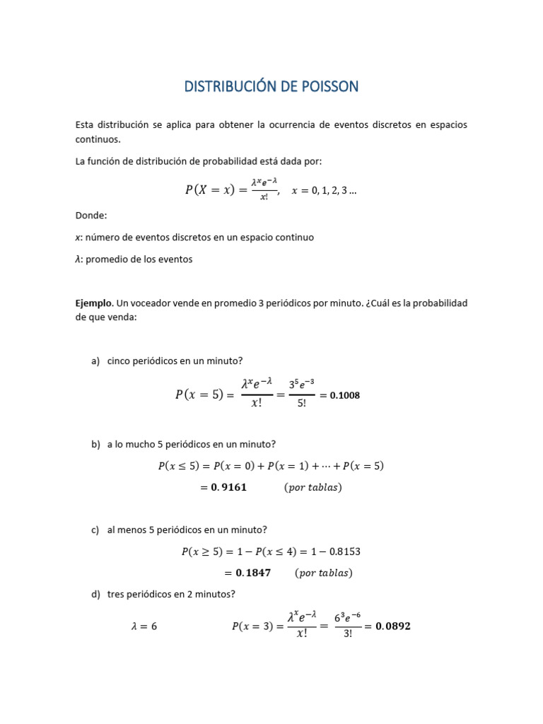 Distribucion de Poisson Apuntes Capturados 2020 | PDF | Enseñanza de ...