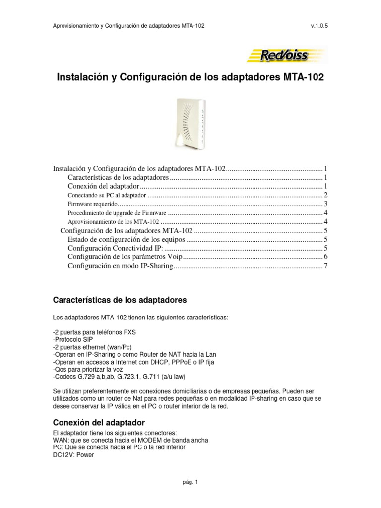 Guia de Configuracion Adaptadores MTA 102 | PDF | Dirección IP | Voz sobre IP