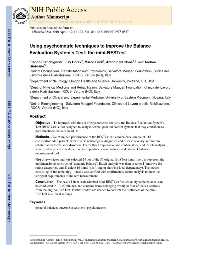 Using Psychometric Techniques to Improve the Balance Evaluation System ...