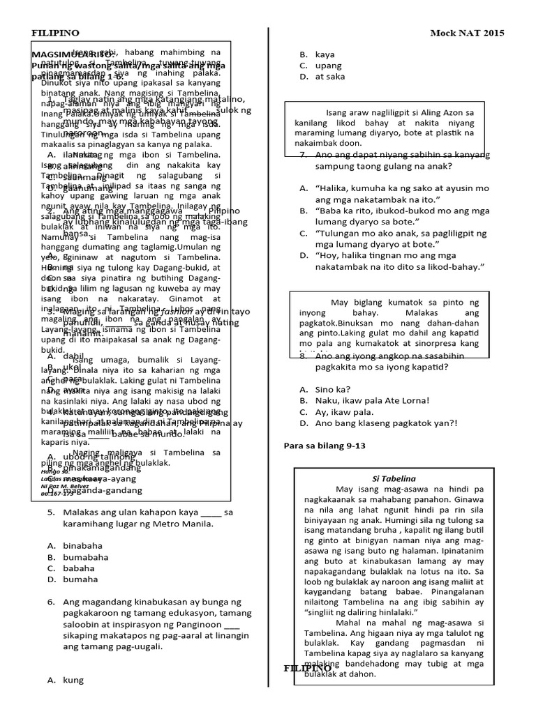 Filipino Mock Nat 2015 | PDF