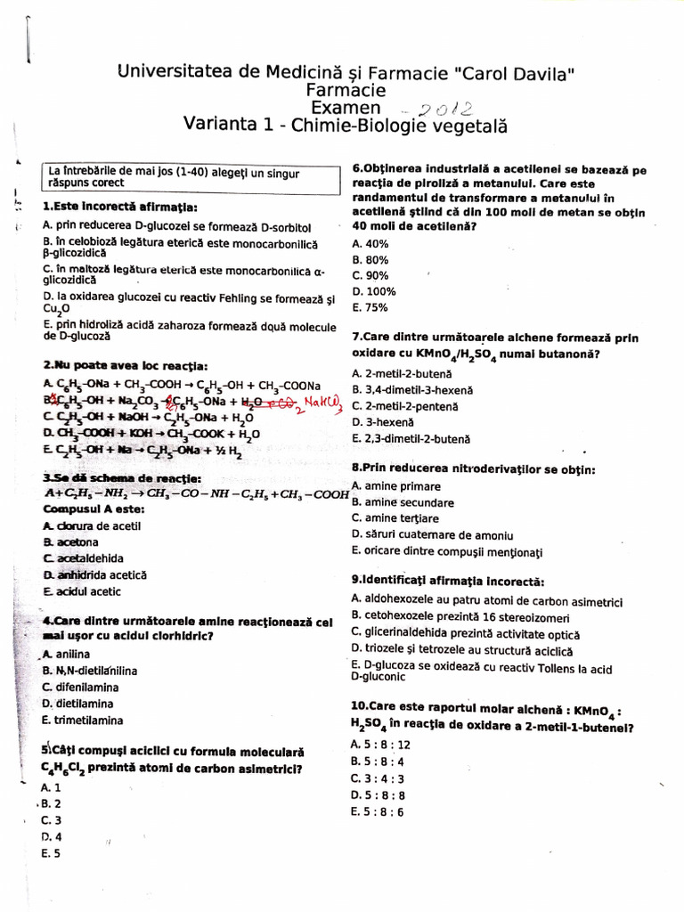 Admitere Farma 2012 | PDF