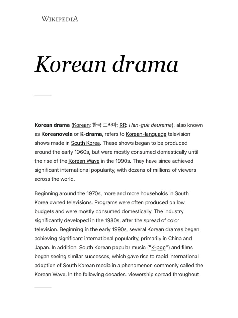 Korean Drama - Wikipedia | PDF