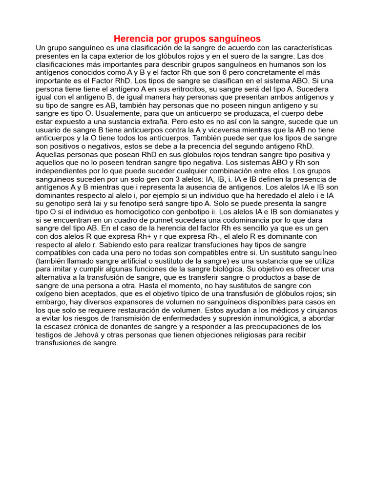Herencia de grupos sanguíneos y Rh | PDF | Tipo de sangre | Biología