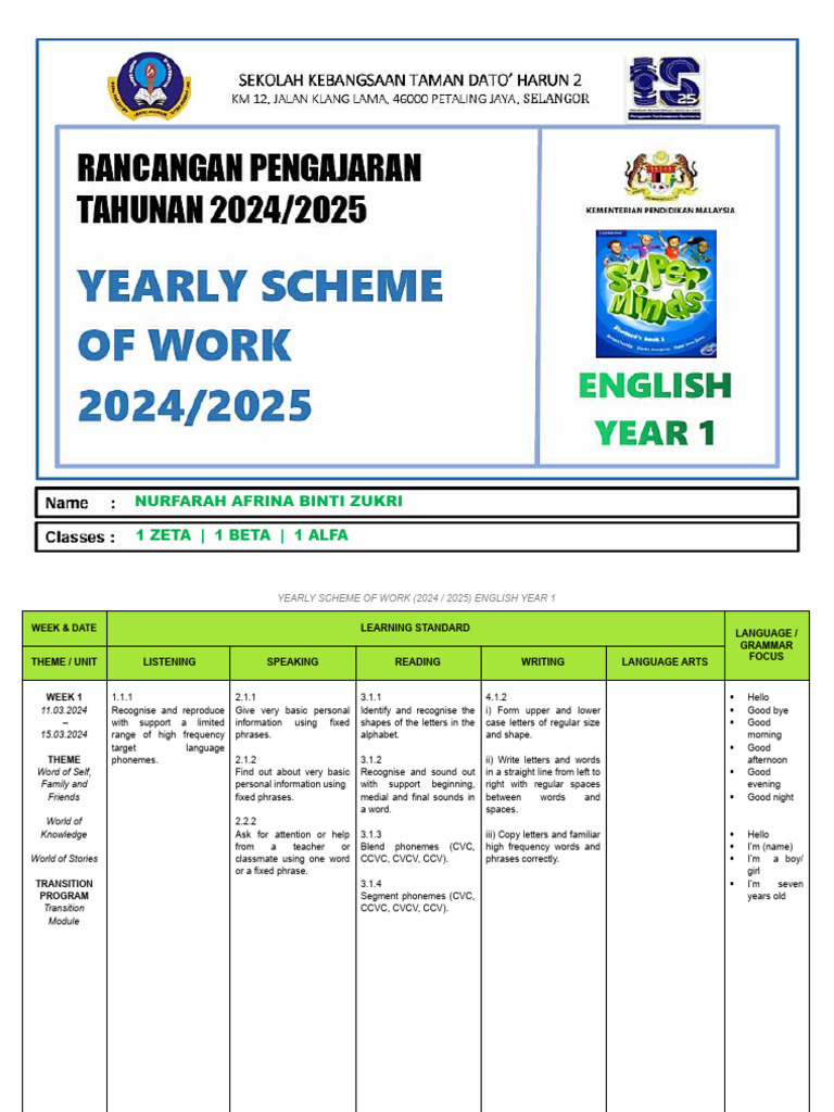 Sow - English Year 1 - 2024.2025 | PDF | Word | Rapping