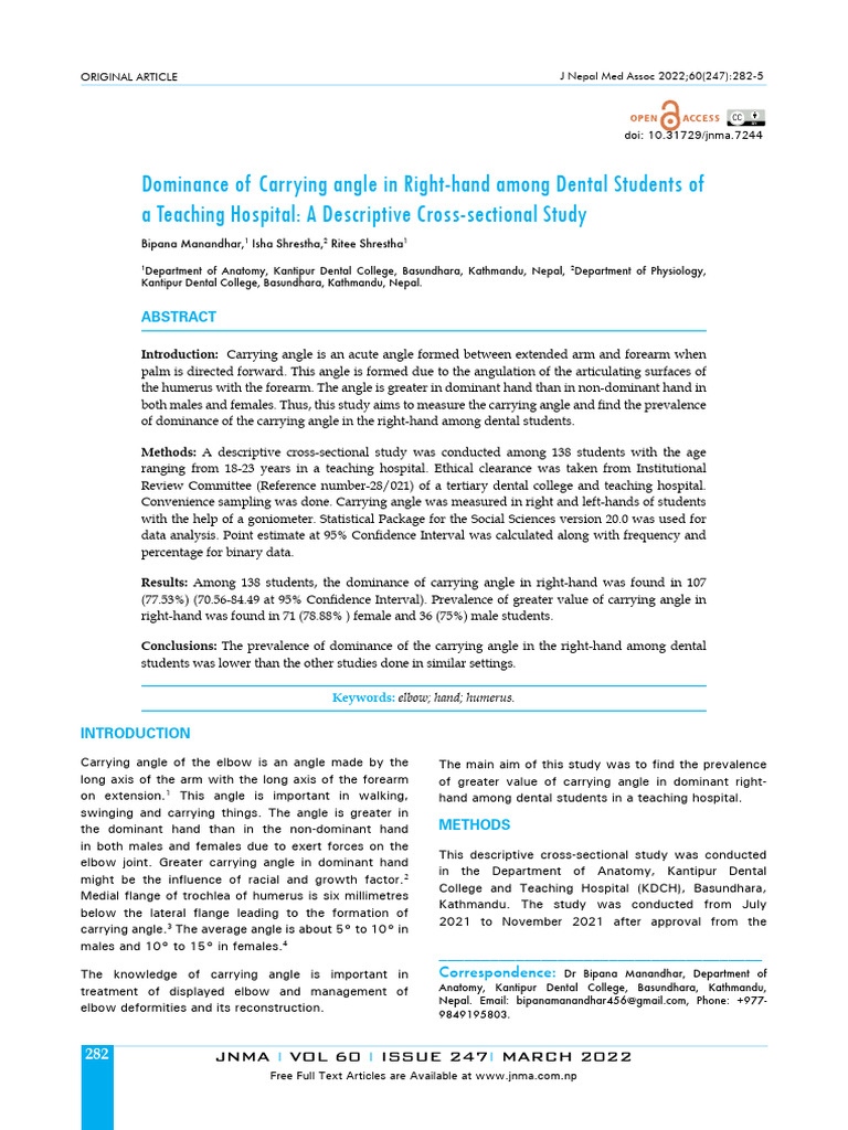 Carrying Angle | Download Free PDF | Elbow | Arm