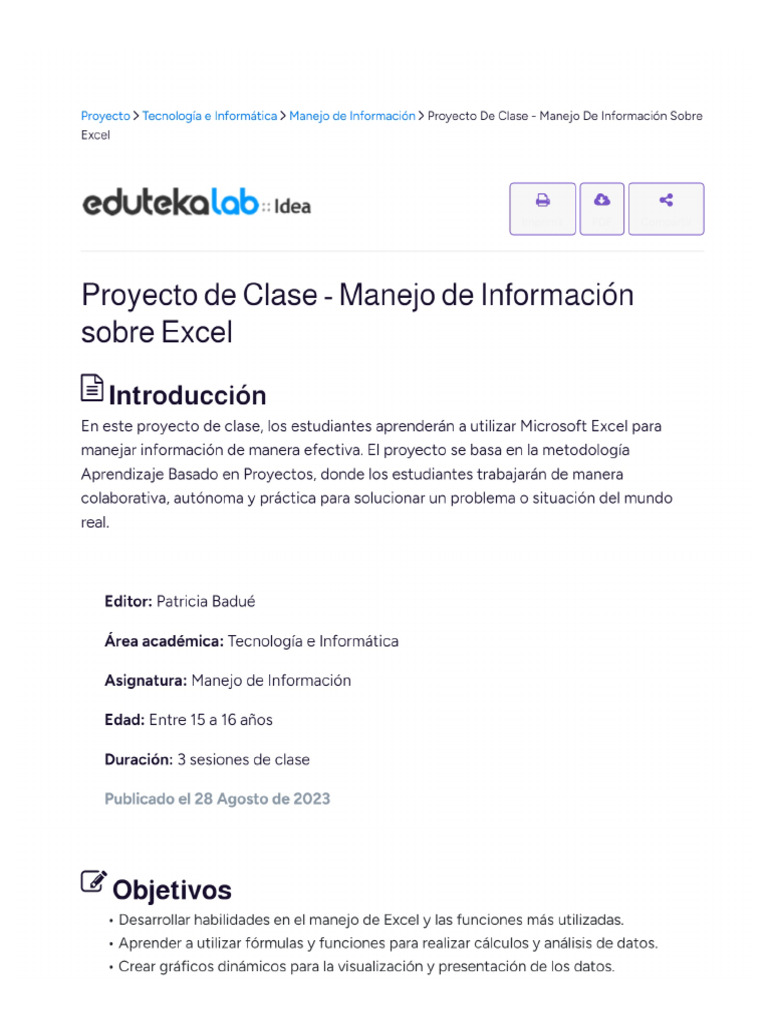 Proyecto De Clase - Manejo De Información Sobre Excel | PDF