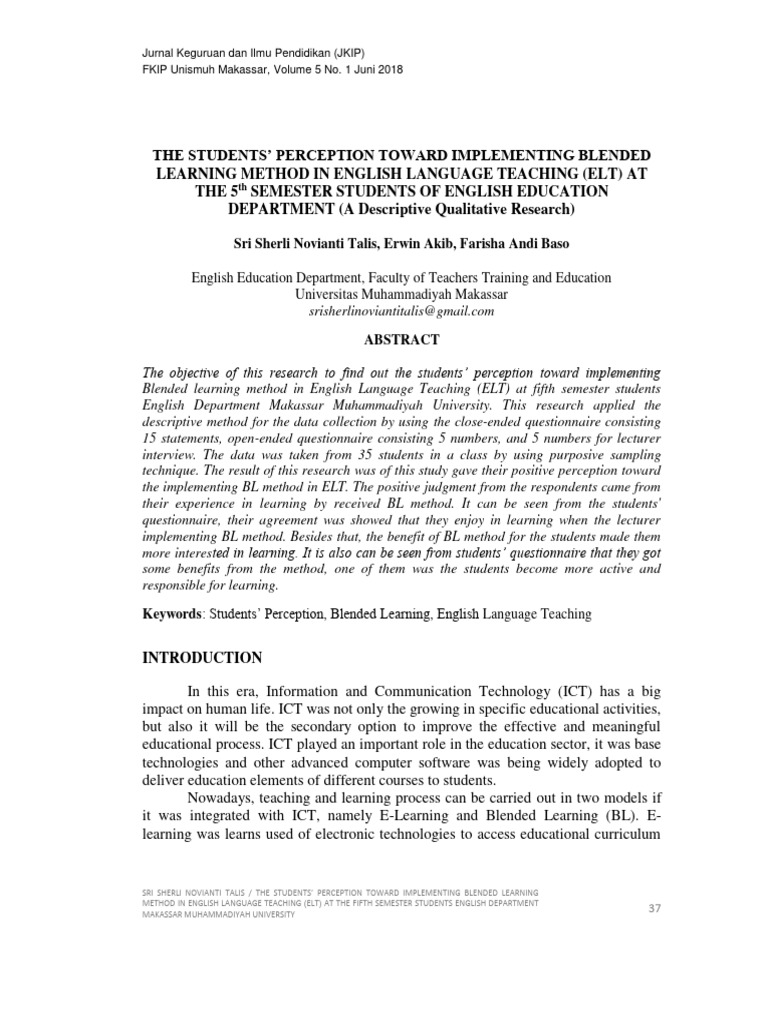 Students' Perceptions of Blended Learning in ELT | PDF | Educational ...