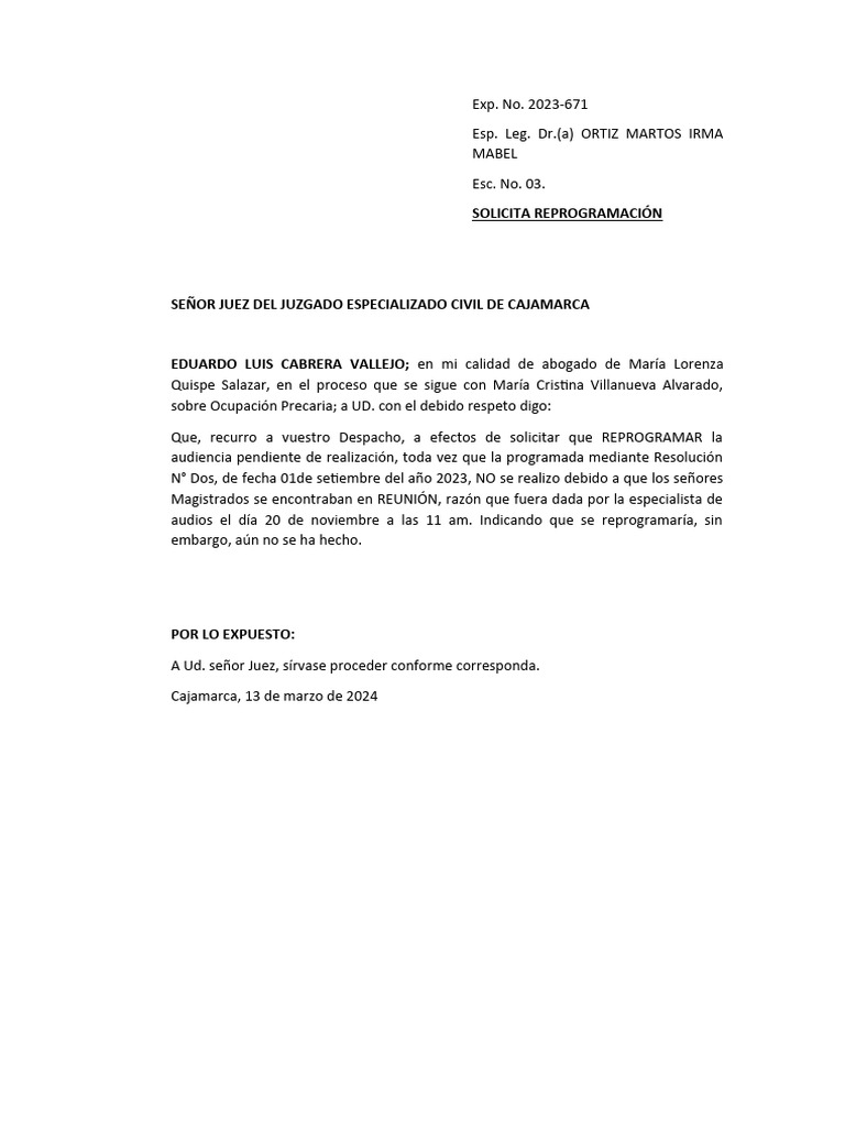 Solicita Reprogramacion Quispe Salazar | PDF