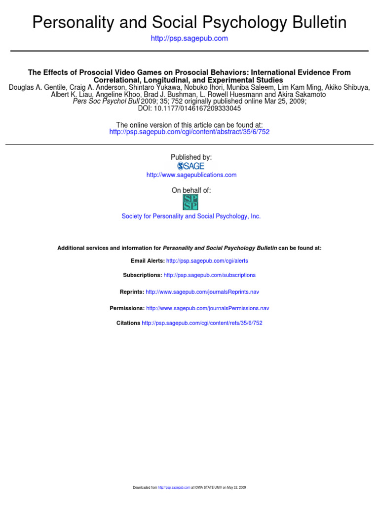 Prosocial Video Games and Behavior Effects | PDF | Learning | Reinforcement