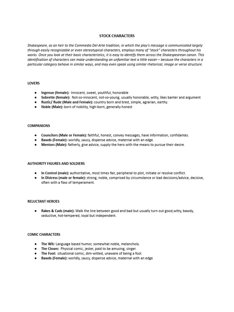 Shakespeare's Stock Character Types | PDF | Jester